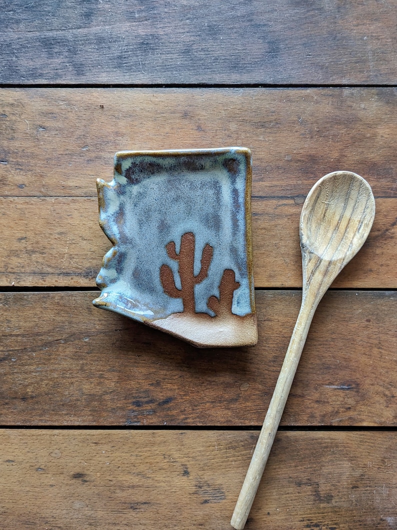 Handmade Arizona Pottery: Cactus Spoon Rest or Trinket Dish - Etsy