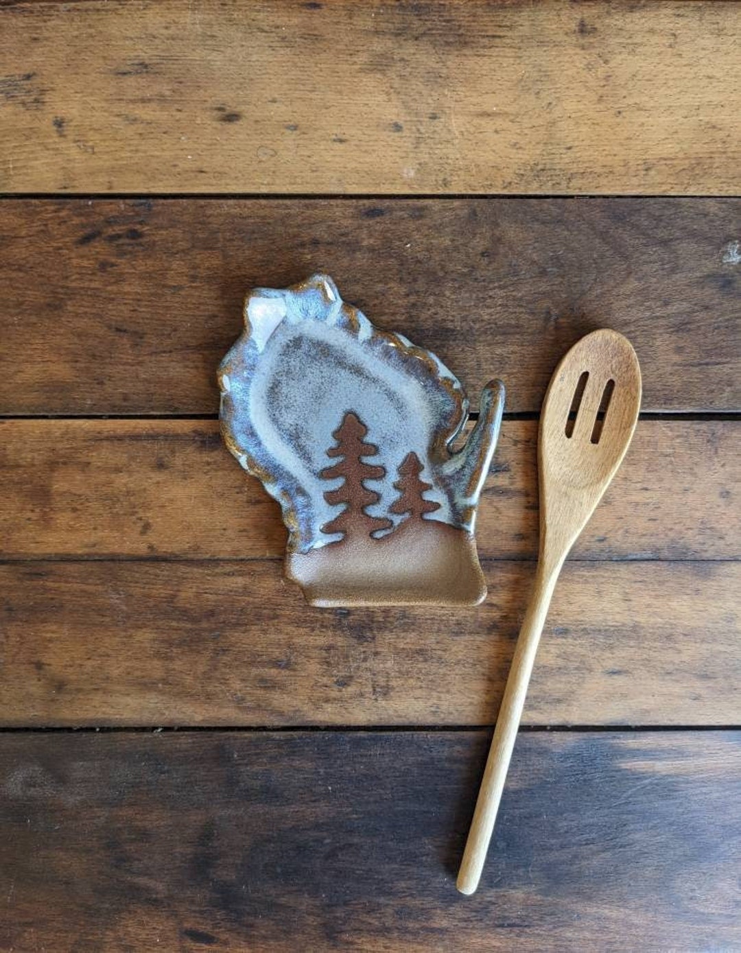 Handmade Wisconsin Pottery Spoon Rest: Tree Design Trinket Dish - Etsy