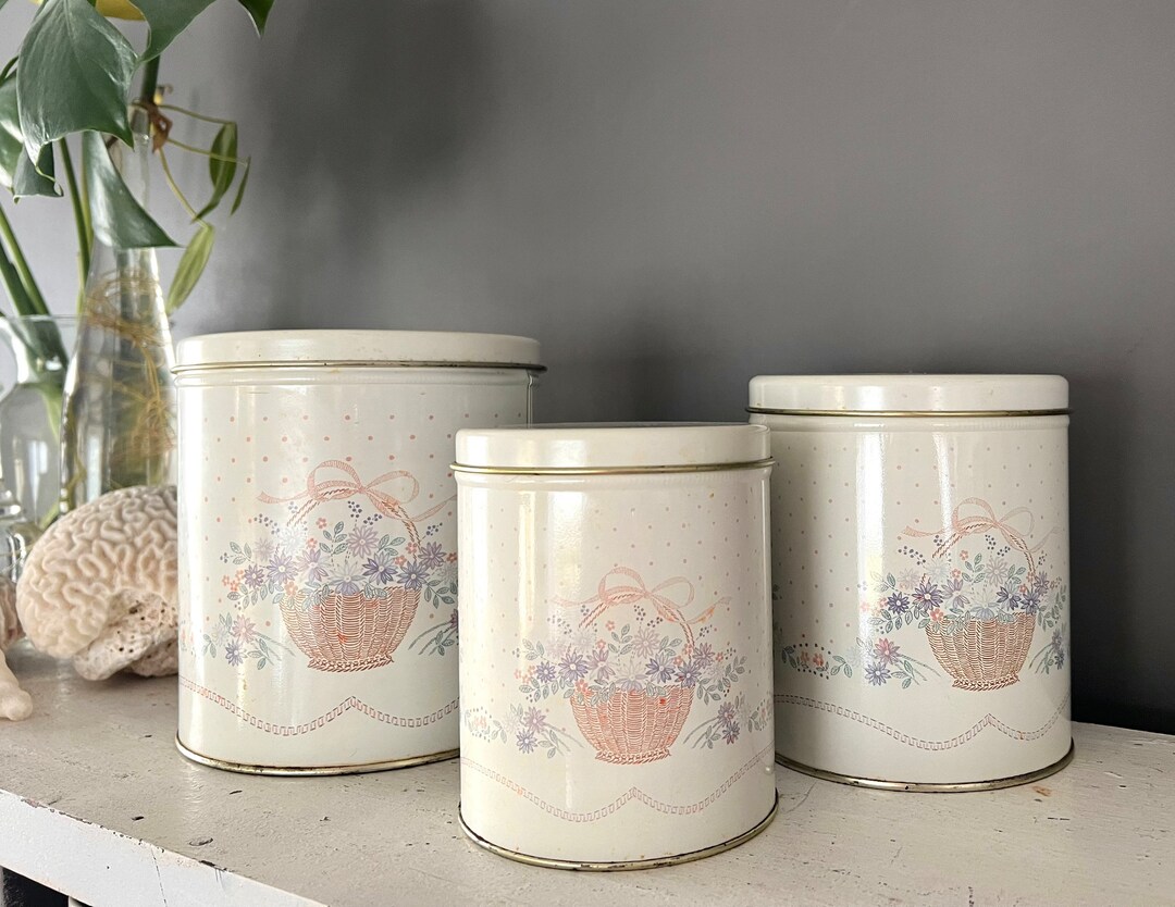Vintage Floral 1980s Ballonoff Kitchen Canisters, Set of 3 Nesting Tins ...