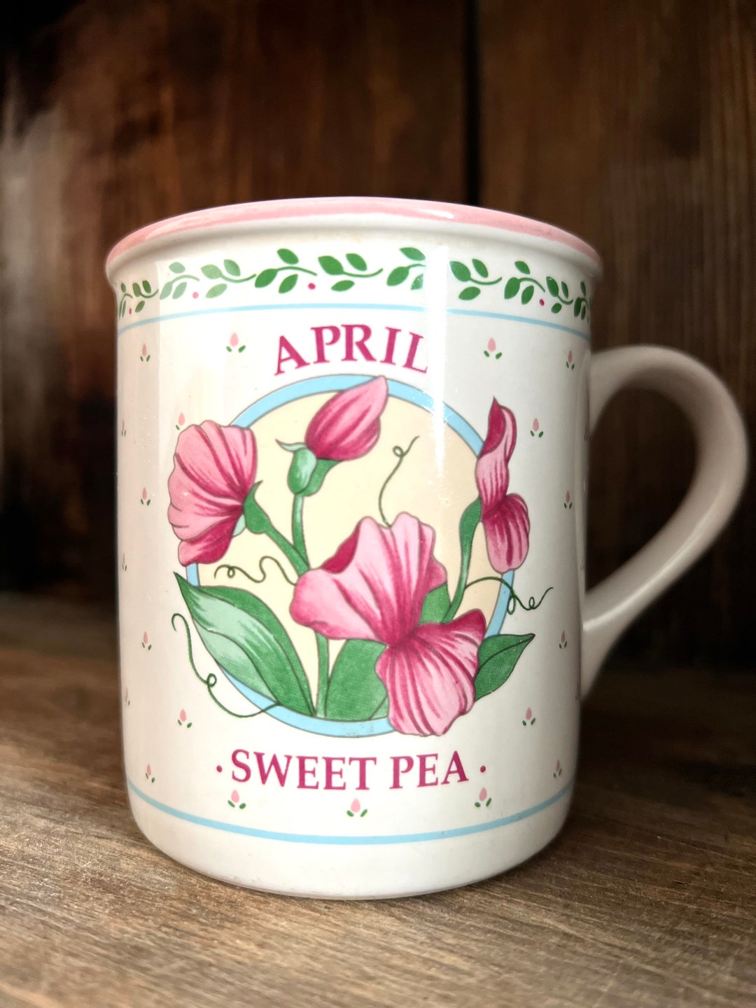 Vintage April Flower of the Month Mug, Sweet Pea Spring Flower Mug - Etsy