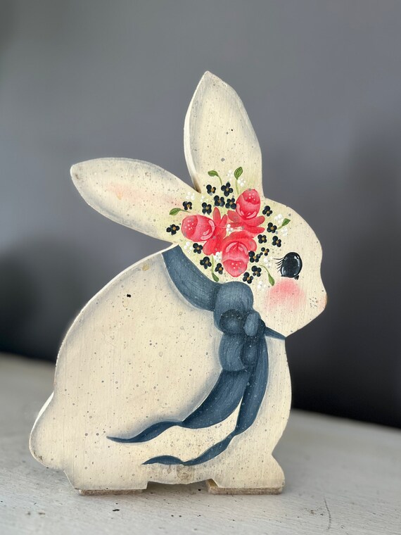 Vintage Wooden Hand Painted Bunny Door Stop - Etsy