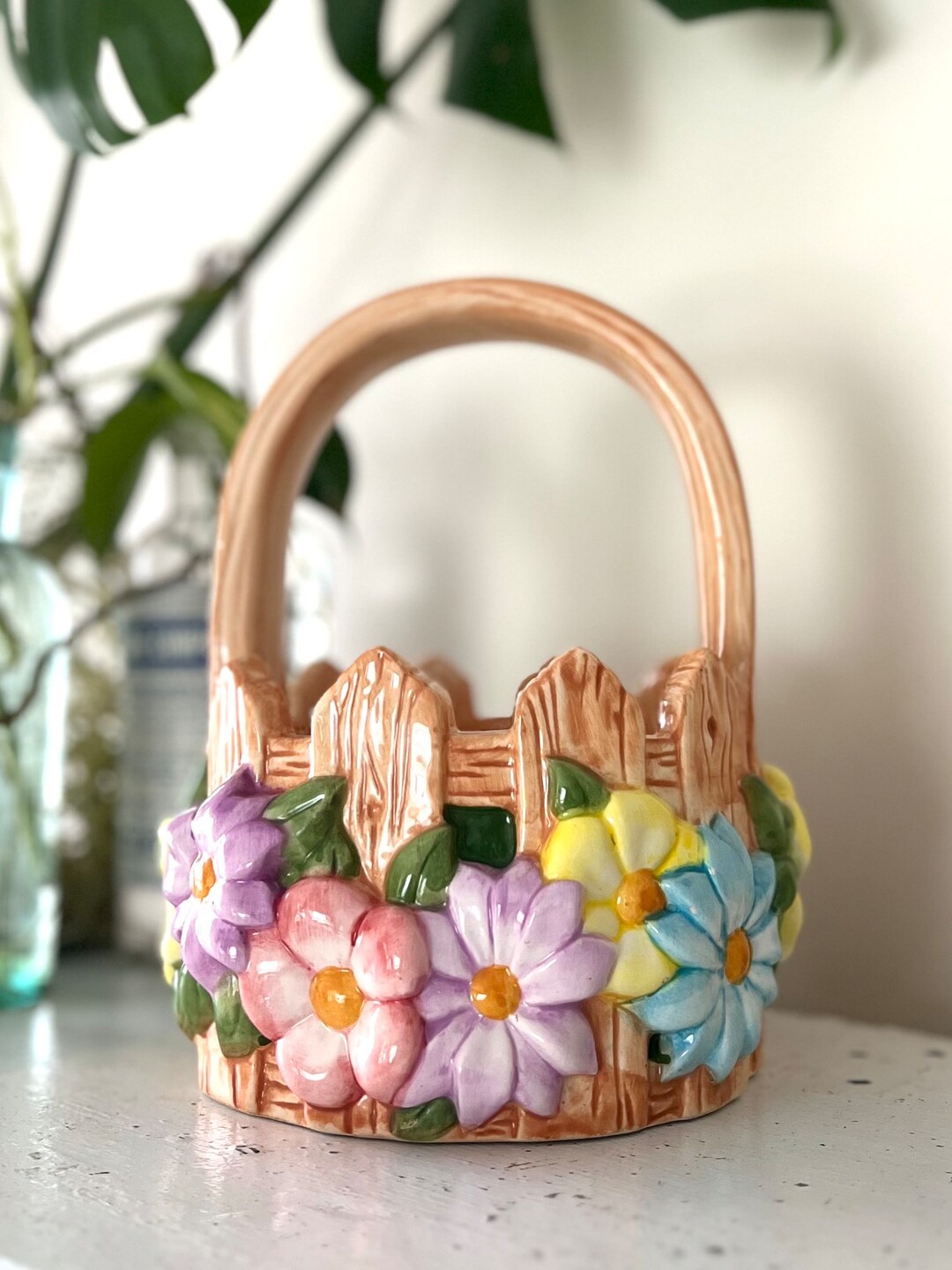 Vintage Teleflora Ceramic Flower Basket Mid Century Retro - Etsy