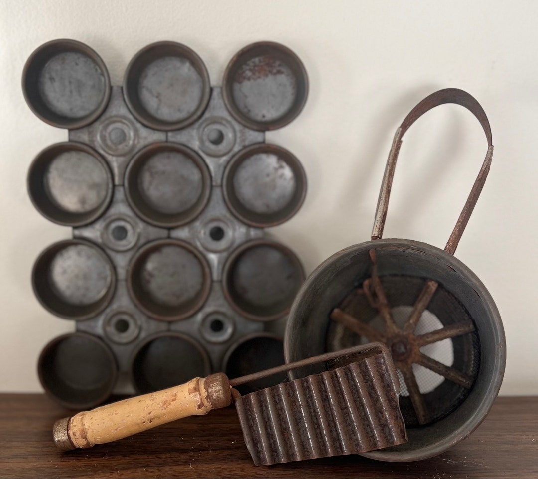 Set of 3 Antique Kitchen Items, Rustic Cottage Farmhouse Kitchen Decor ...