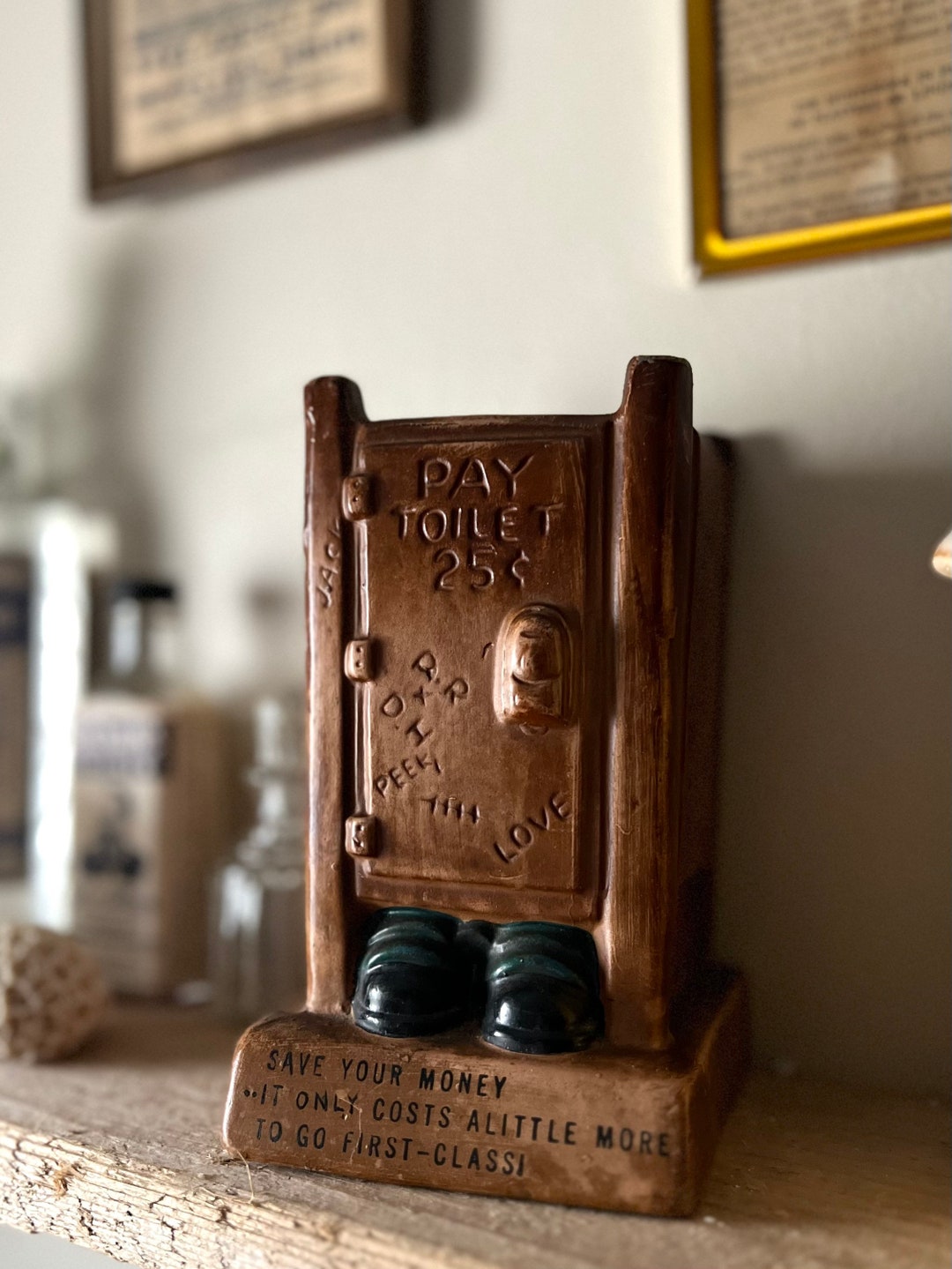 Vintage Pay Toilet Funny Bathroom Coin Bank, Retro Bathroom Shelf Decor ...