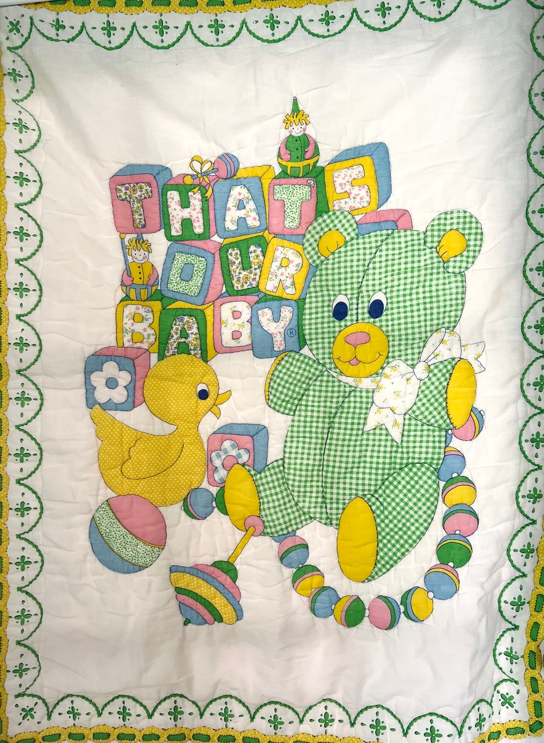 Retro 80s that's Our Baby Nursery Crib Quilt, Vintage Baby Shower Gift ...