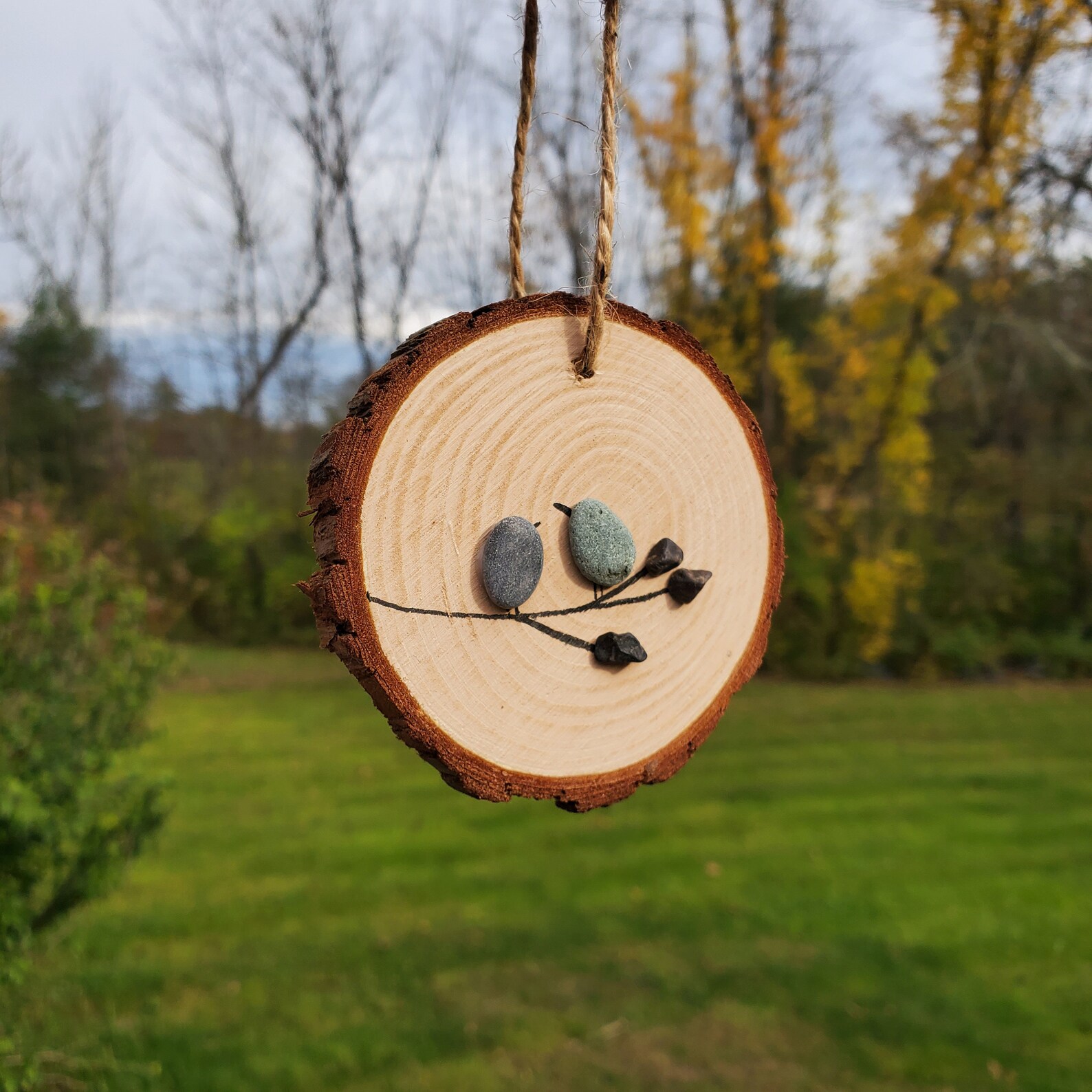 Wooden Ornament Pebble Birds on Branch. Unique Ornament. Pebble Art 3 ...