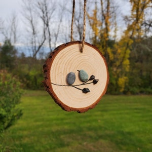 Wooden Ornament Pebble Birds on Branch. Unique Ornament. Pebble Art 3 ...