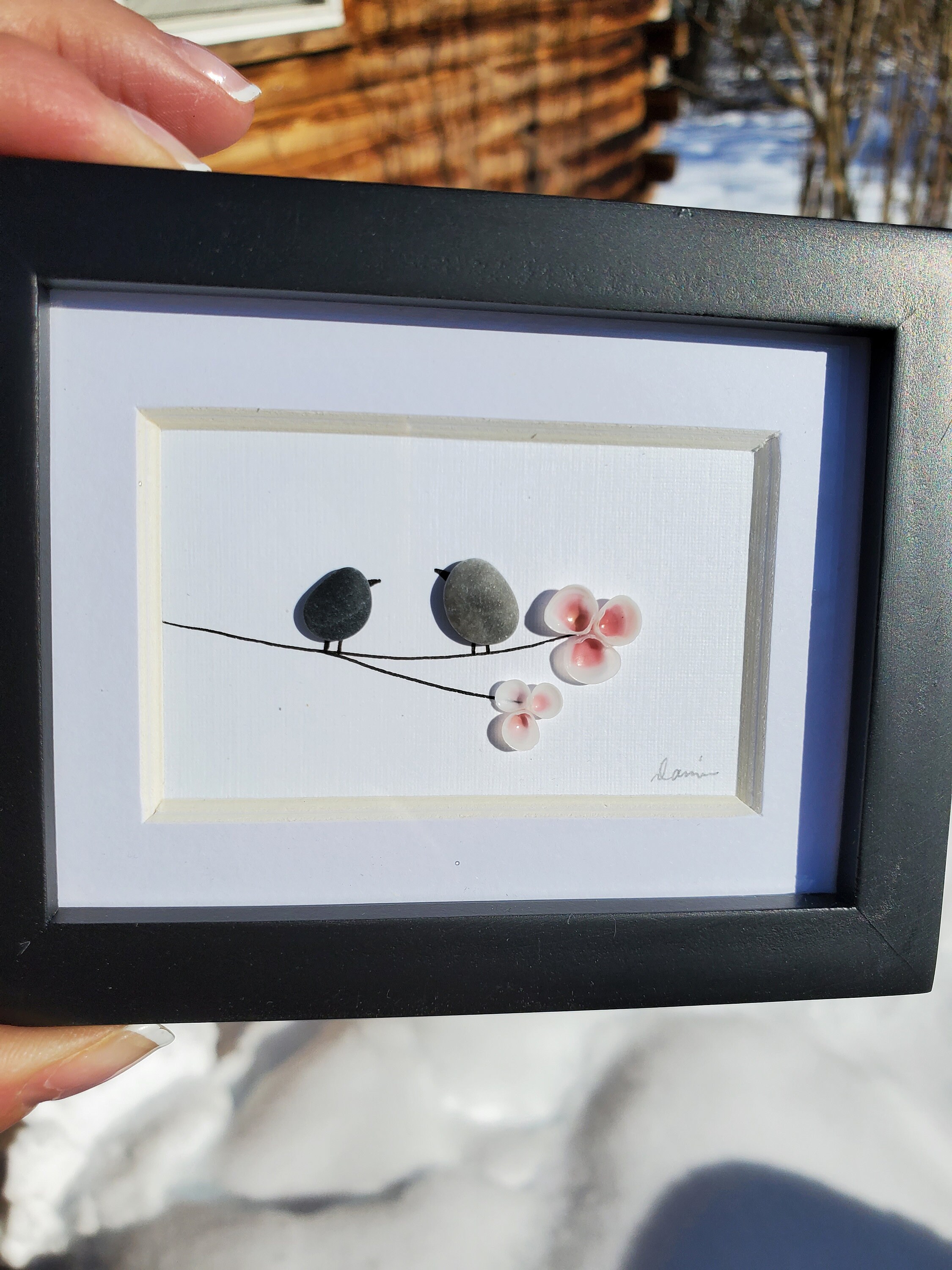 Mini Desk Frame Tiny Birds With Shell Flowers Unique Art. - Etsy