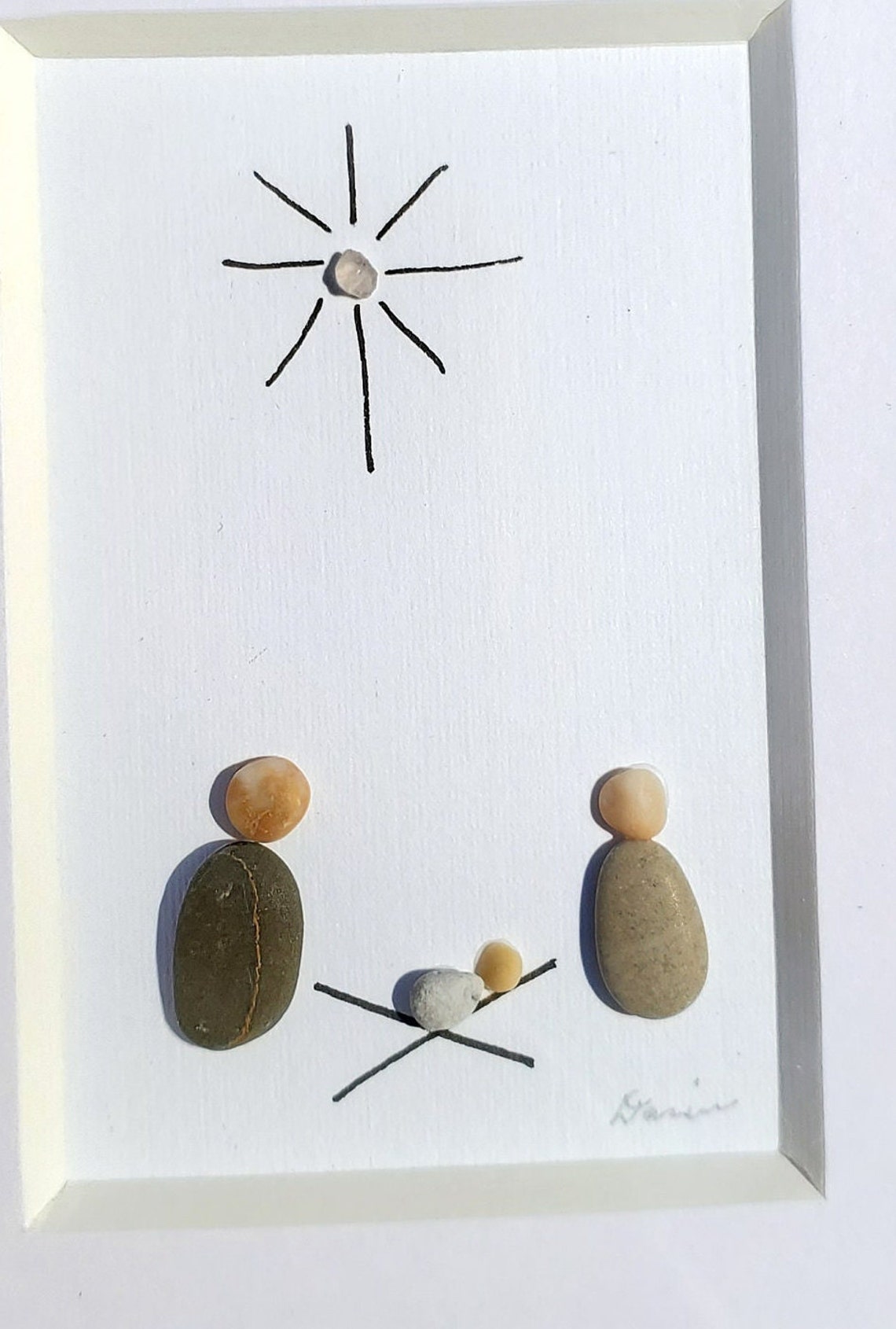Mini Desk Frame Nativity Set Unique Nativity Pebble Art Framed Nativity ...