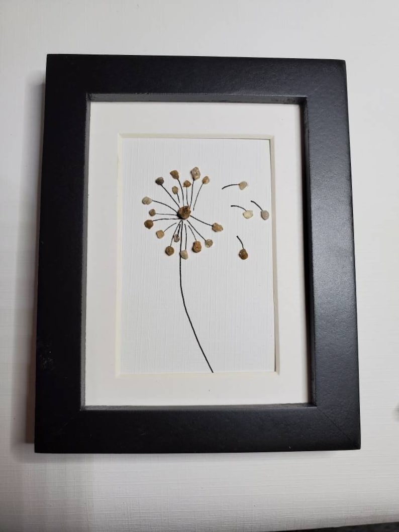 Framed Dandelion Pebble Art: Maine Stone Art, Make a Wish Jinny Joe in ...