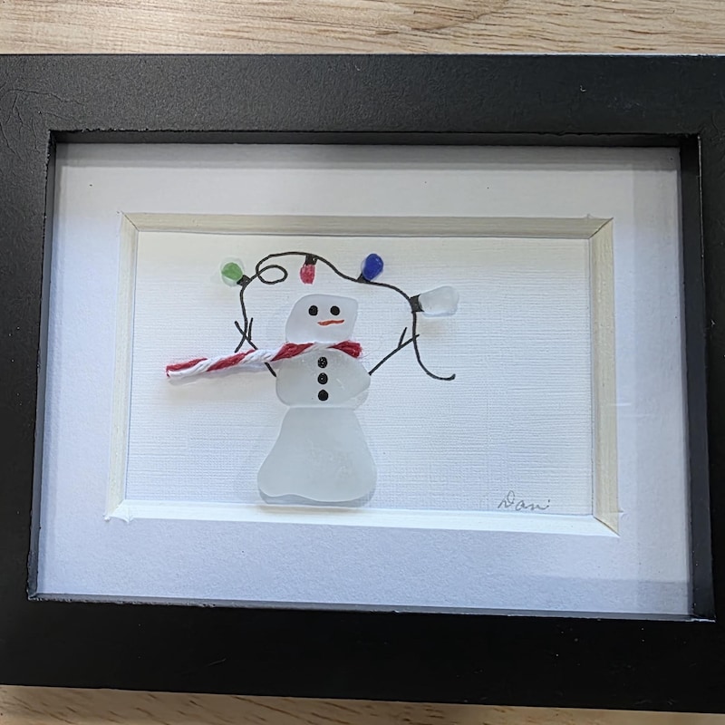 Sea Glass Snowman in Frame - Etsy