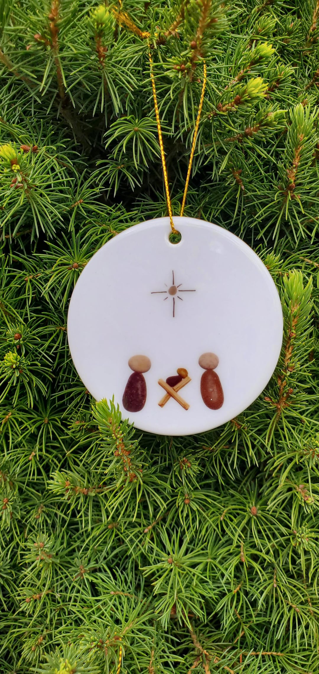 Pebble Art Nativity Scene Print Ceramic Ornament - Etsy