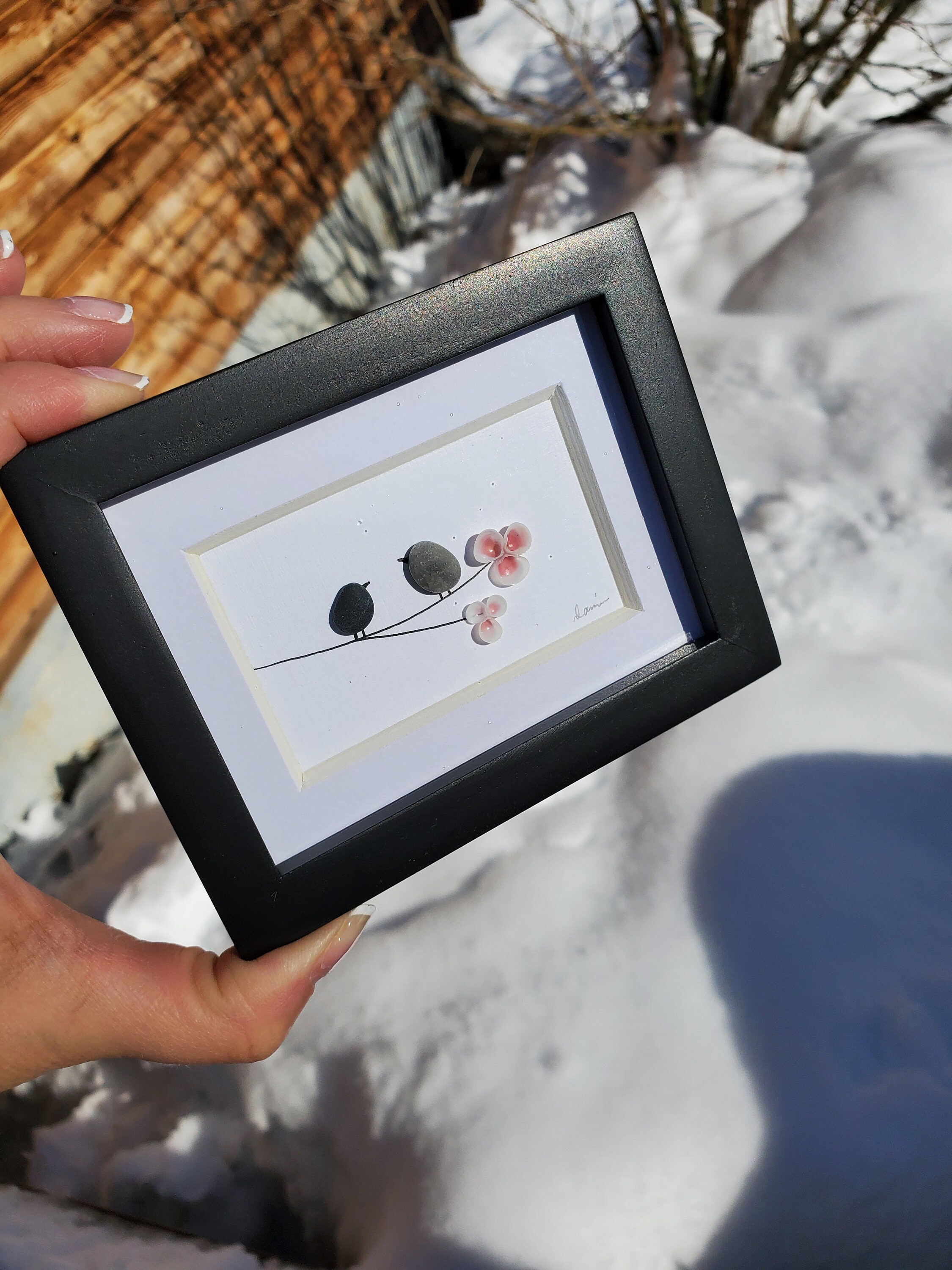 Mini Desk Frame Tiny Birds With Shell Flowers Unique Art. - Etsy