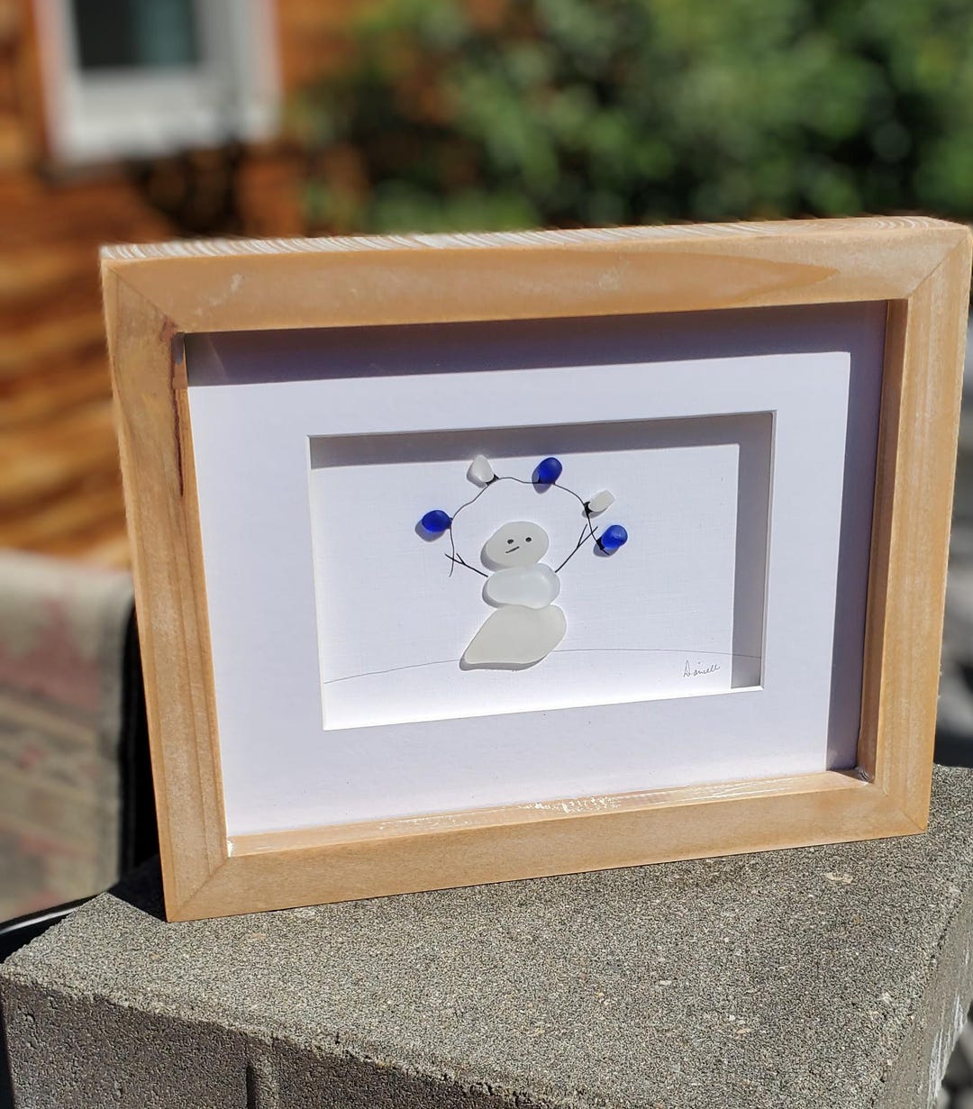 Sea Glass Snowman Art, Framed Pebble Artwork, Maine Coastal Decor - Etsy