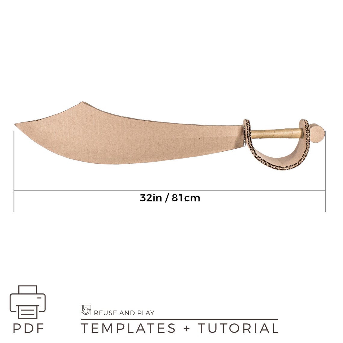 Pirate Cutlass Sword TEMPLATE, Cardboard Sword Pattern, Printable PDF ...
