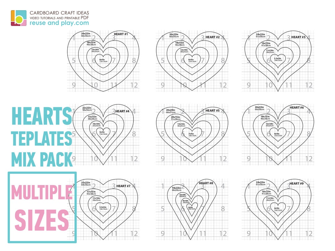 Heart TEMPLATES Mix Pack | 5-22in - Etsy