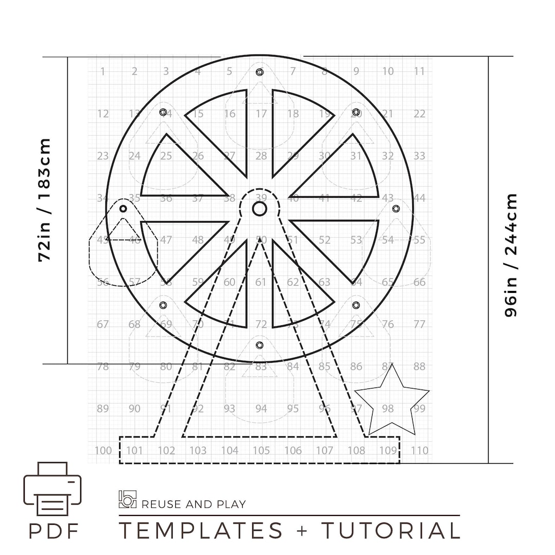 Ferris Wheel TEMPLATE, 96in Cardboard Pattern, Party Backdrop, Photo ...