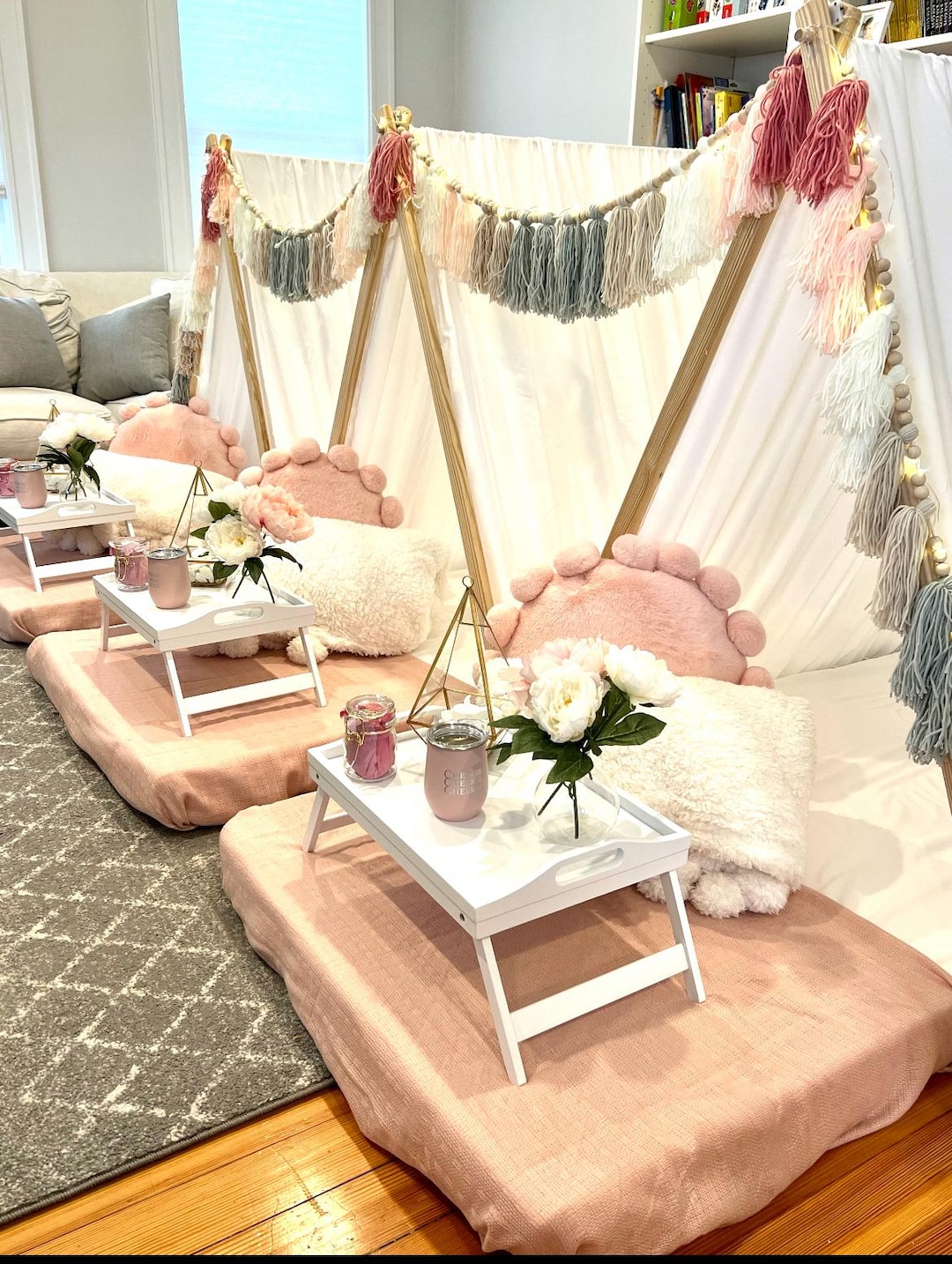 Set of 8 Kids A-frame Tents, Glamping Sleepover Tents, Open/closed Back ...