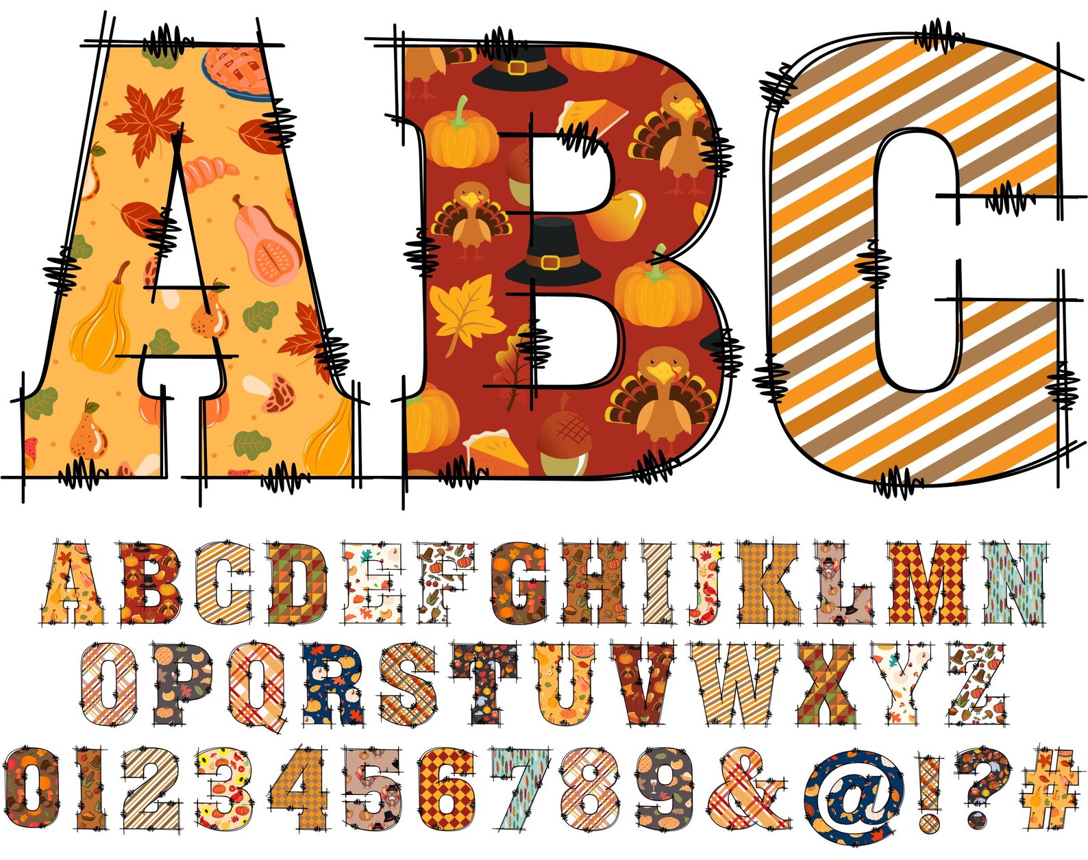 Thanksgiving Clipart Alphabet PNG Doodle Alphabet Clip Art - Etsy