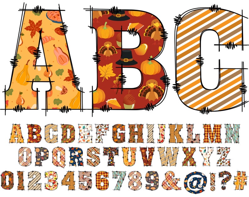 Thanksgiving Clipart Alphabet PNG Doodle Alphabet Clip Art - Etsy
