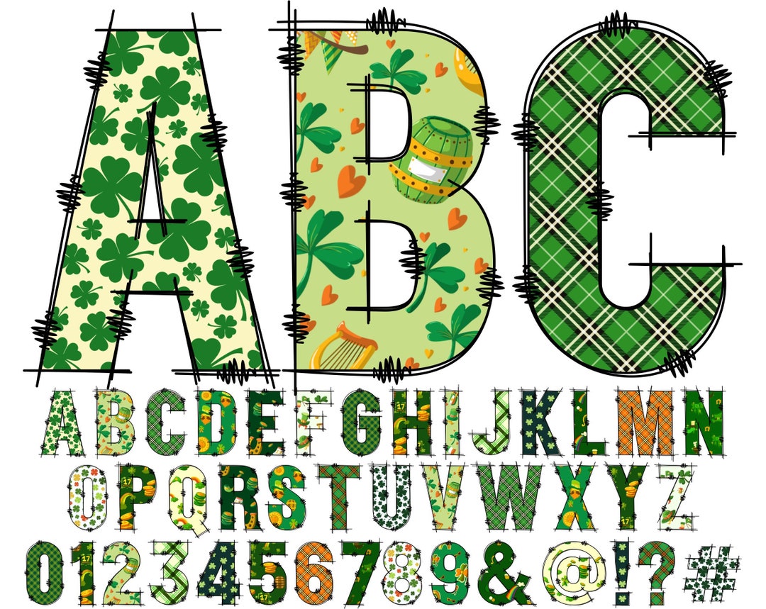 St Patrick's Day Letters PNG, Shamrock Alphabet Clip Art, Doodle ...