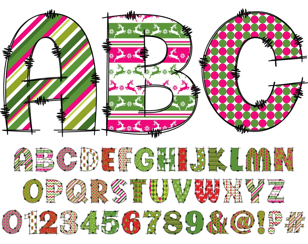 Christmas Clipart Letters PNG, Pink Wrapping Paper Alphabet, Doodle ...