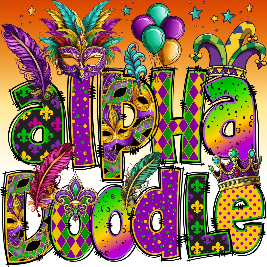 Mardi Gras Alphabet PNG, Carnival Letters, Alpha Doodle, Mardi Gras ...