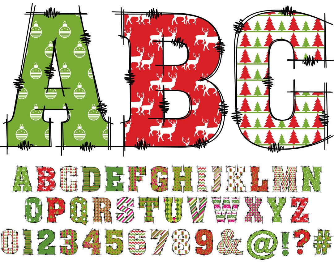 Christmas Clipart Alphabet PNG, Wrapping Paper Letters Clip, Doodle ...