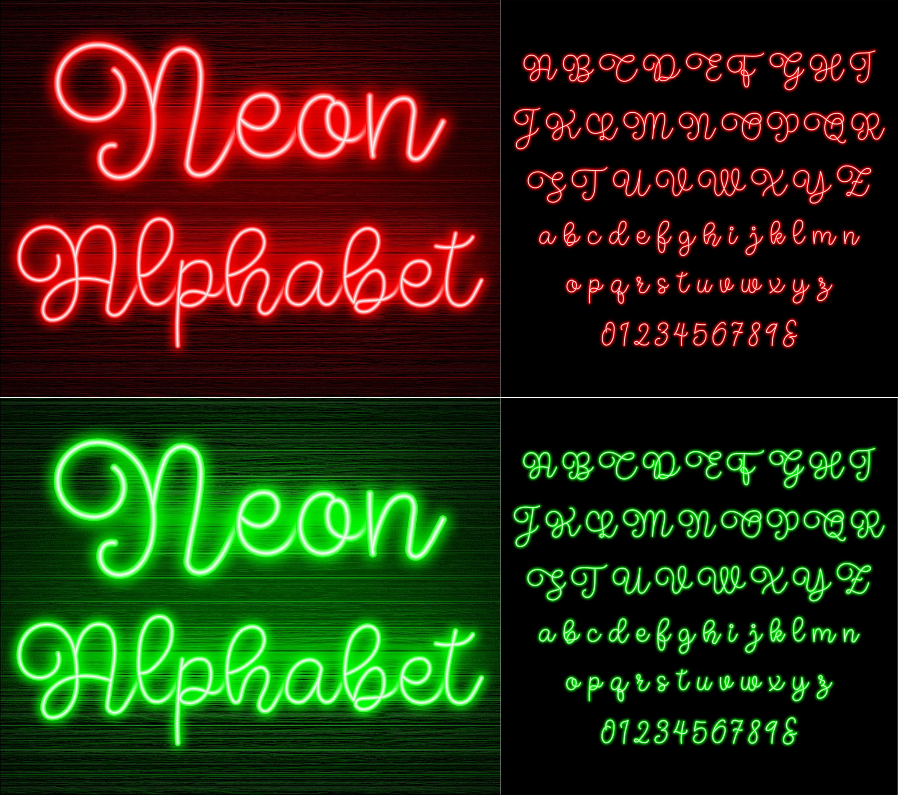 BUNDLE 8 Neon Glow Effect Alphabet PNG Clip Art Letters Script - Etsy
