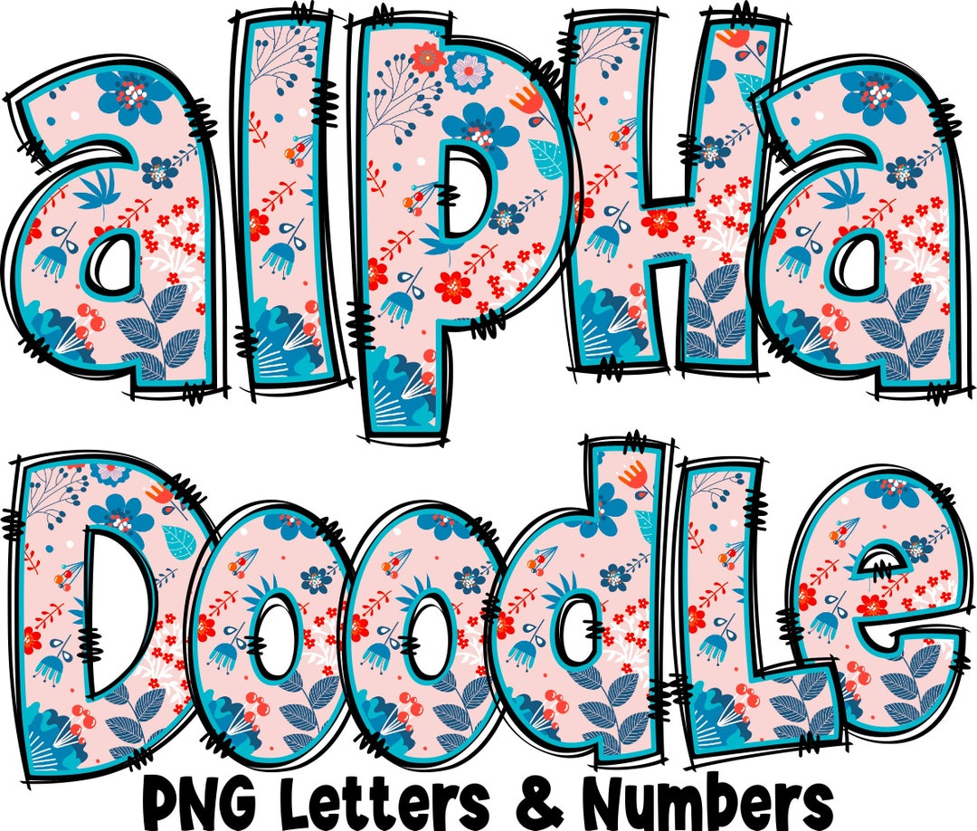 Floral Letters & Numbers PNG, Alpha Doodle, PNG Letters, Floral Doodle ...