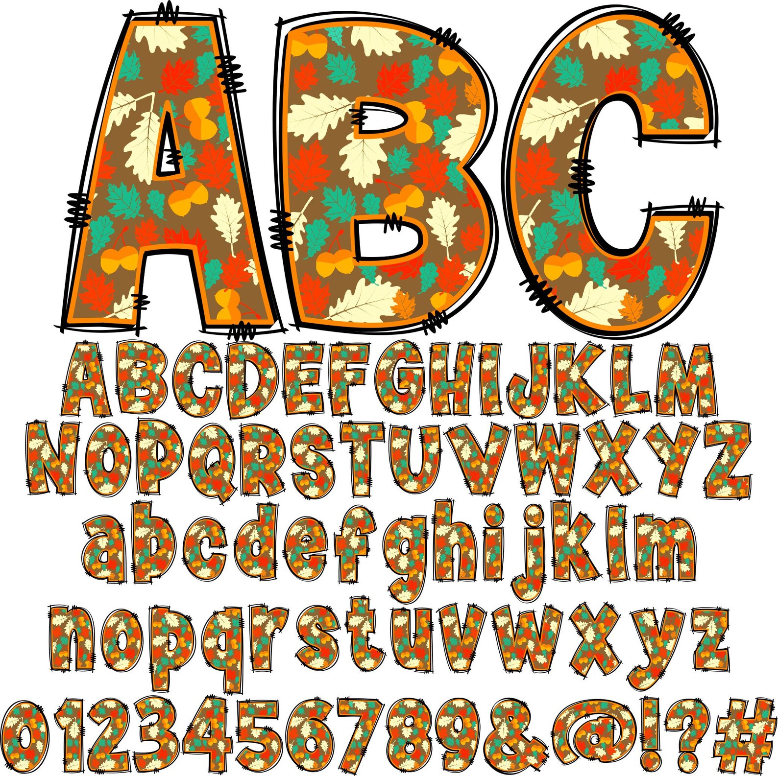 Fall Autumn Letters & Numbers PNG Alpha Doodle PNG Letters - Etsy
