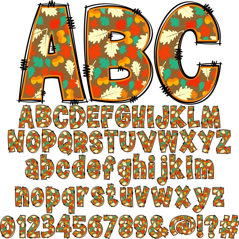 Fall Autumn Letters & Numbers PNG Alpha Doodle PNG Letters - Etsy