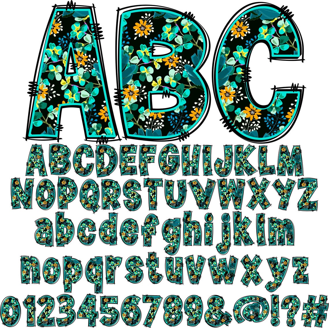 Floral Letters & Numbers PNG Alpha Doodle PNG Letters - Etsy
