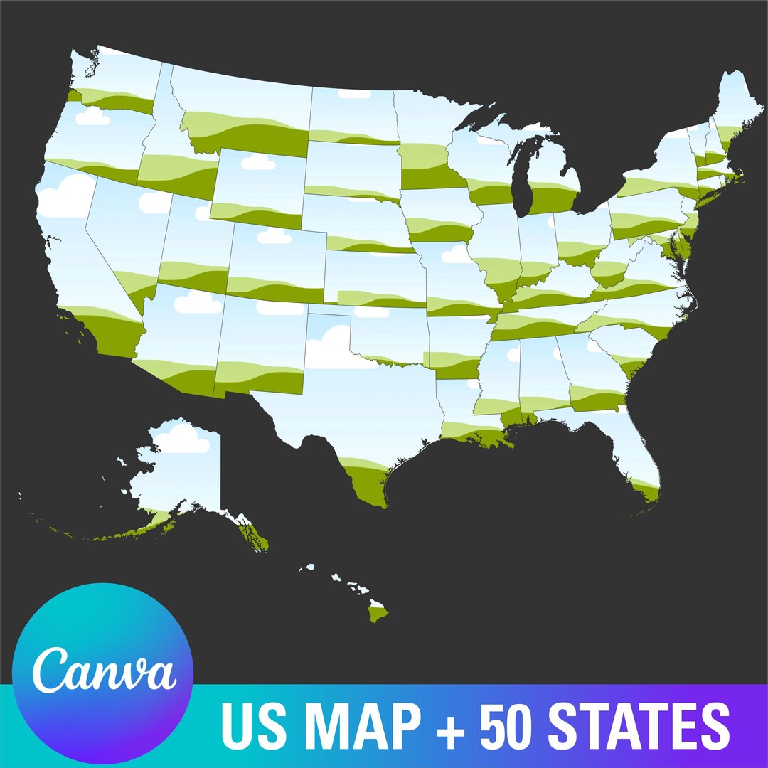 USA Map, 50 States Canva Frame Template , USA Map Shapes, Canva Frame ...