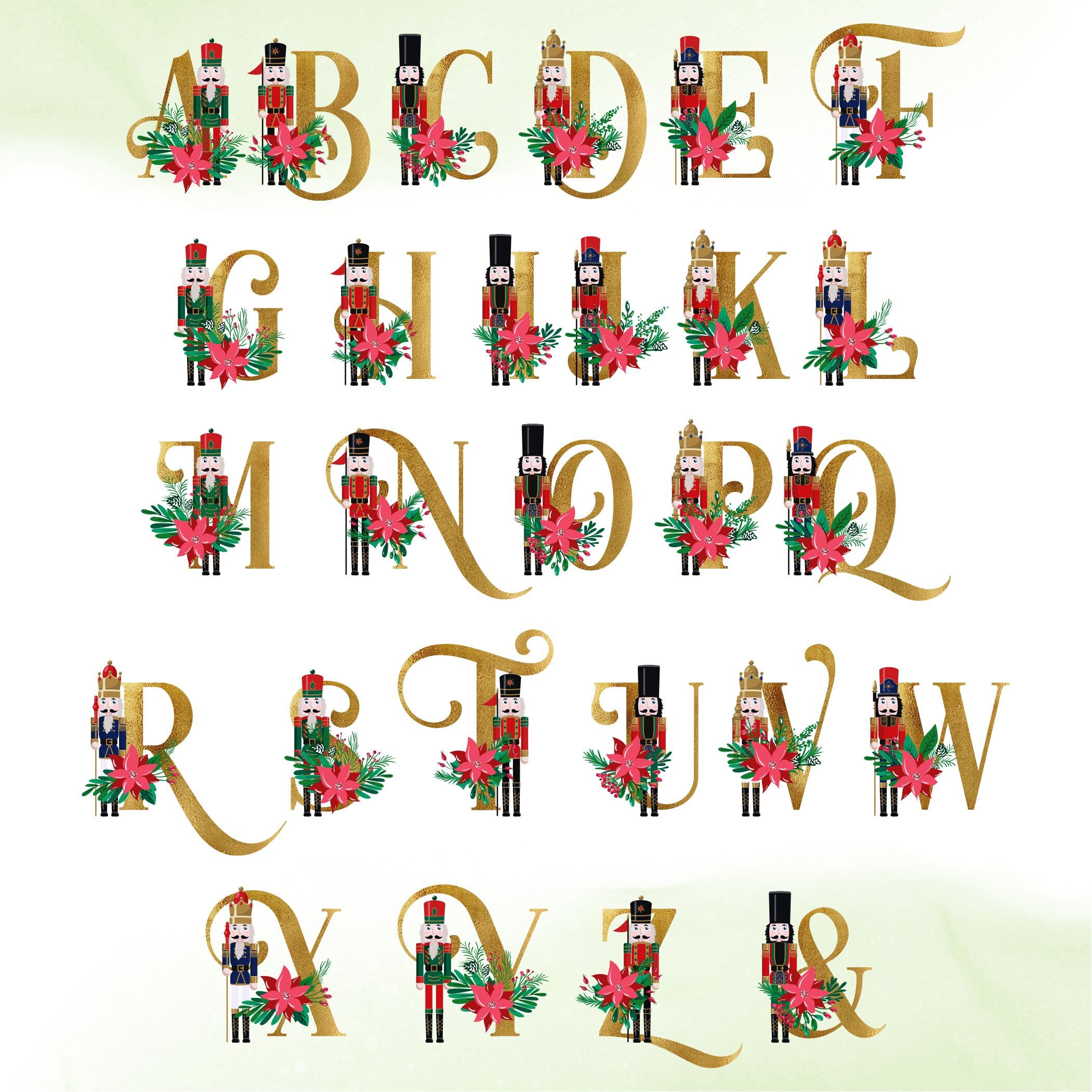 BUNDLE Christmas Nutcracker Alphabet PNG, Nutcrackers, Transparent PNG ...