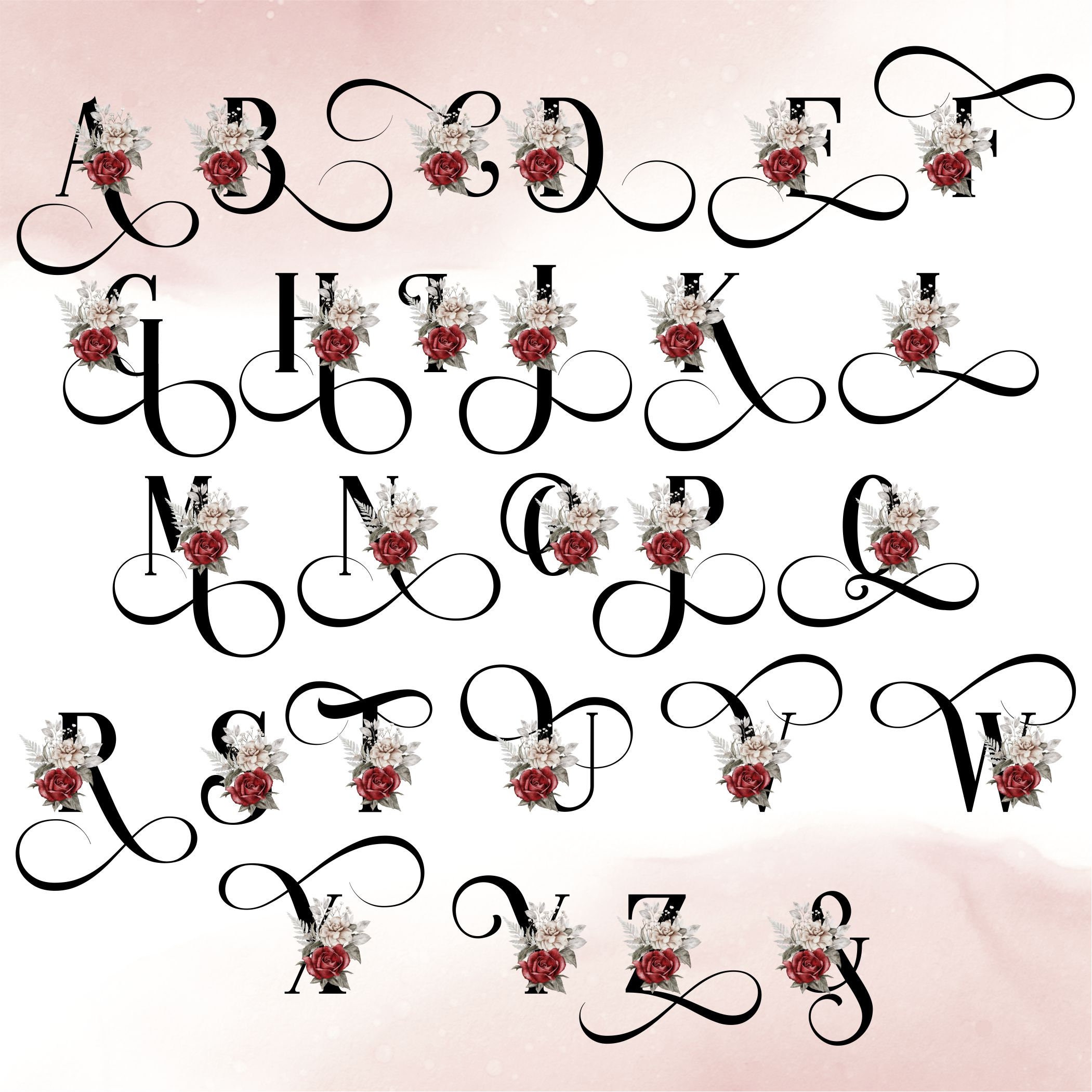 Watercolor Flowers Alphabet PNG Floral Letters Clip Art - Etsy