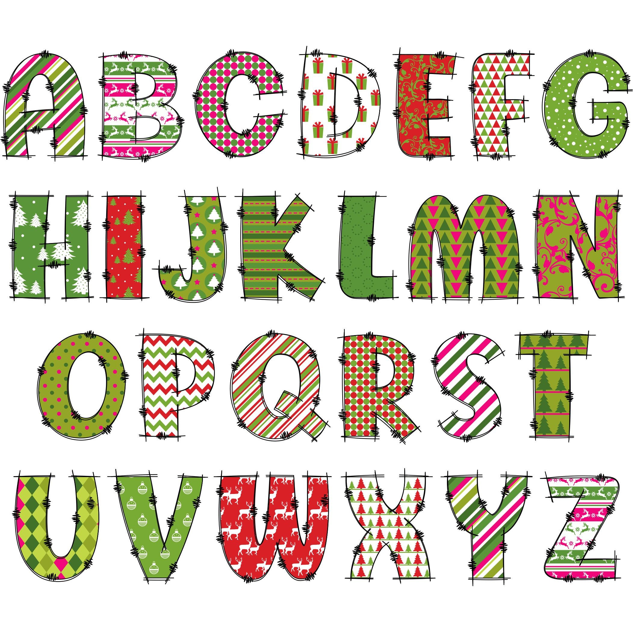 Christmas Clipart Letters PNG Pink Wrapping Paper Alphabet | Etsy