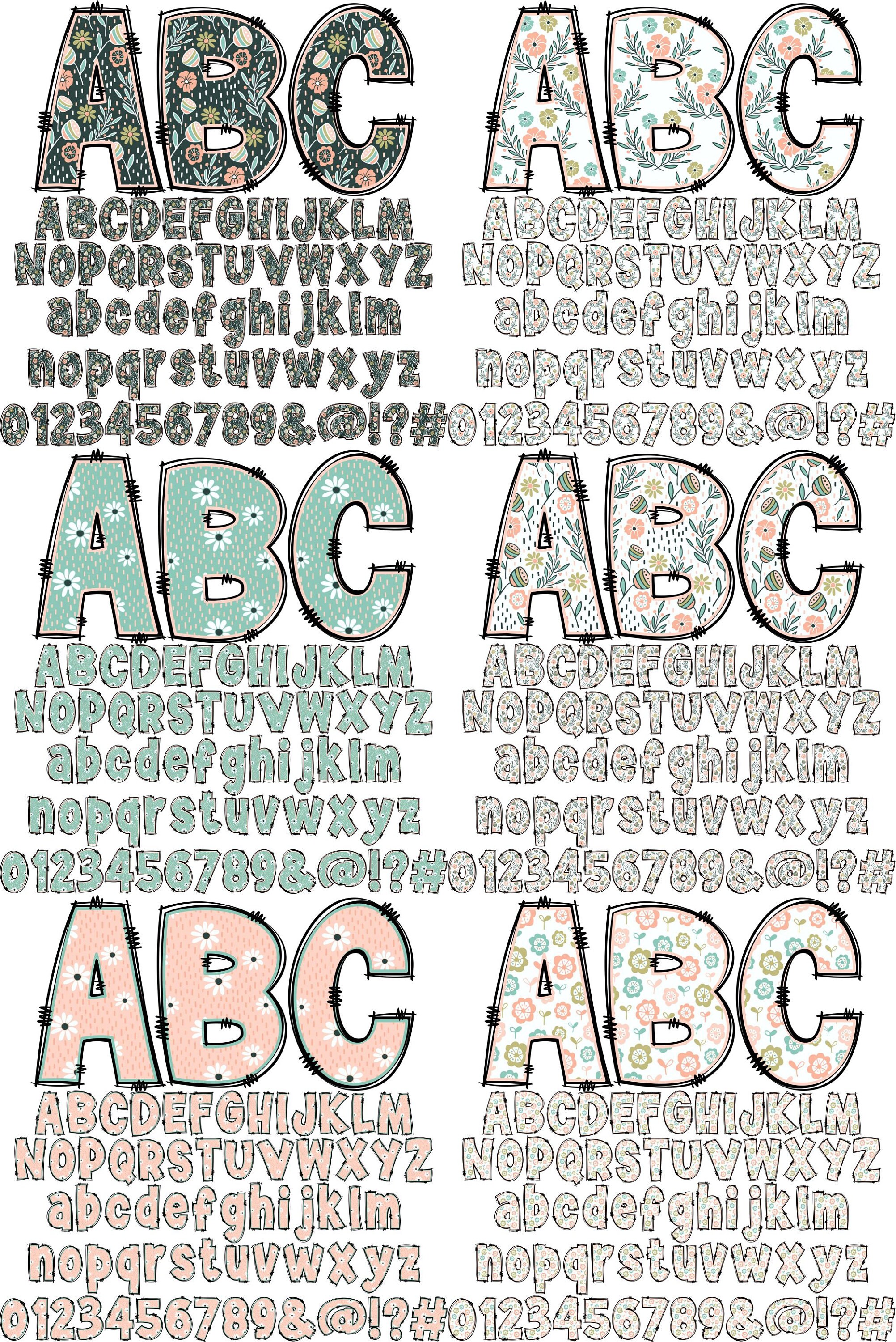 BUNDLE 50 Floral Alphabet Sets, Doodle Alpha, Doodle Flowers, Doodle ...