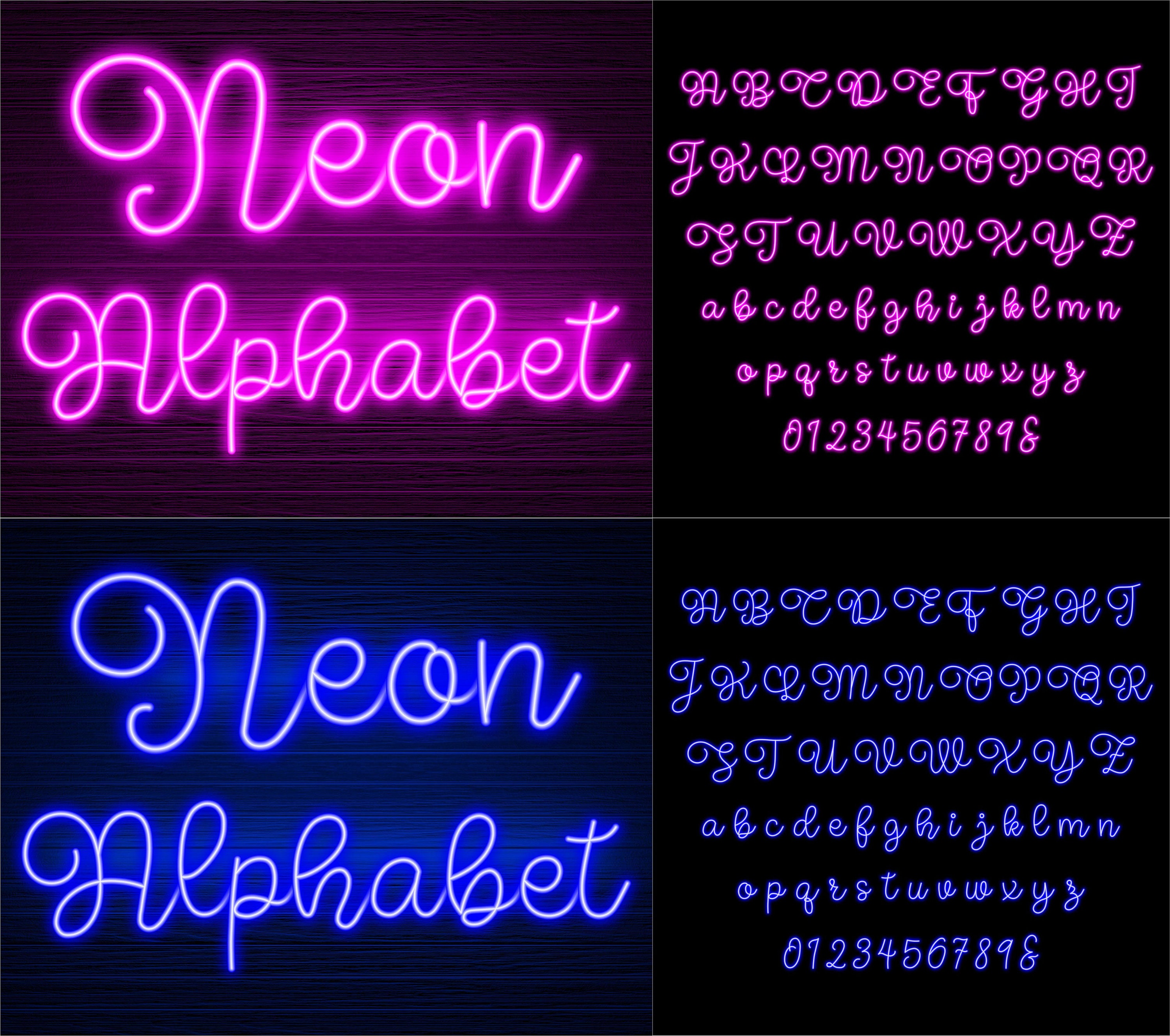 BUNDLE 8 Neon Glow Effect Alphabet PNG Clip Art Letters Script - Etsy