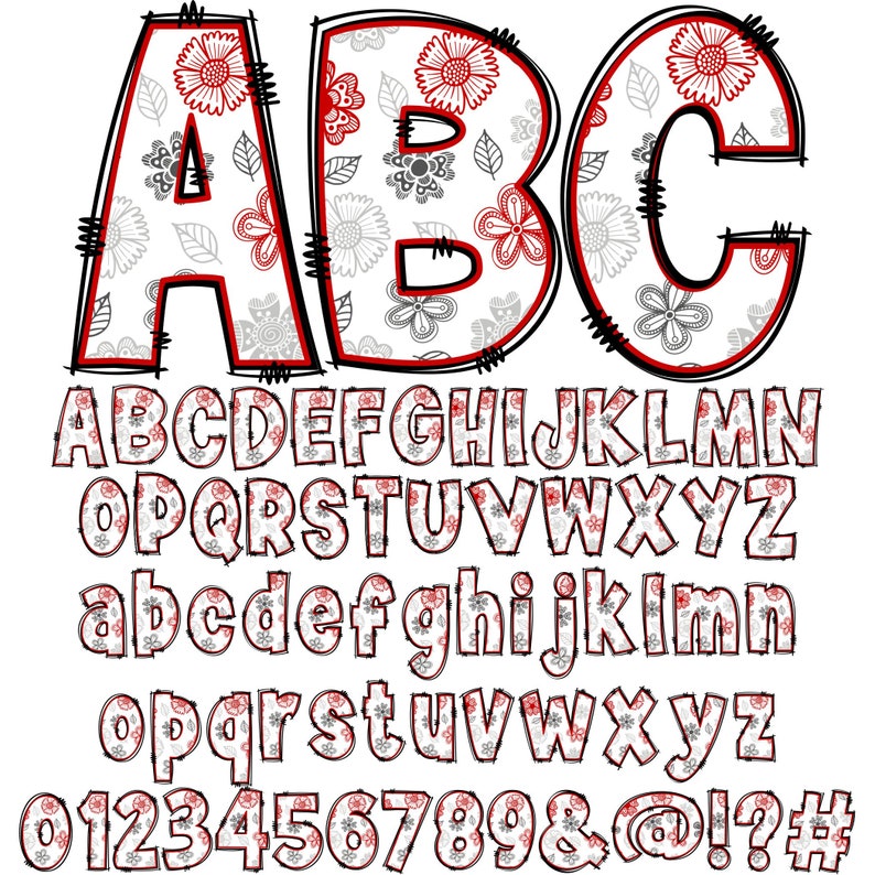 BUNDLE Spring Floral Alphabet PNG, Doodle Alpha, Doodle Flowers, Doodle ...
