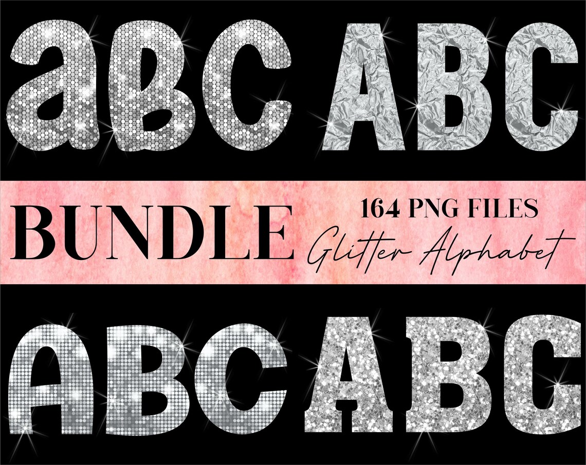 Bundle PNG Silver Glitter Letters Sparkle Clip Art Letters - Etsy