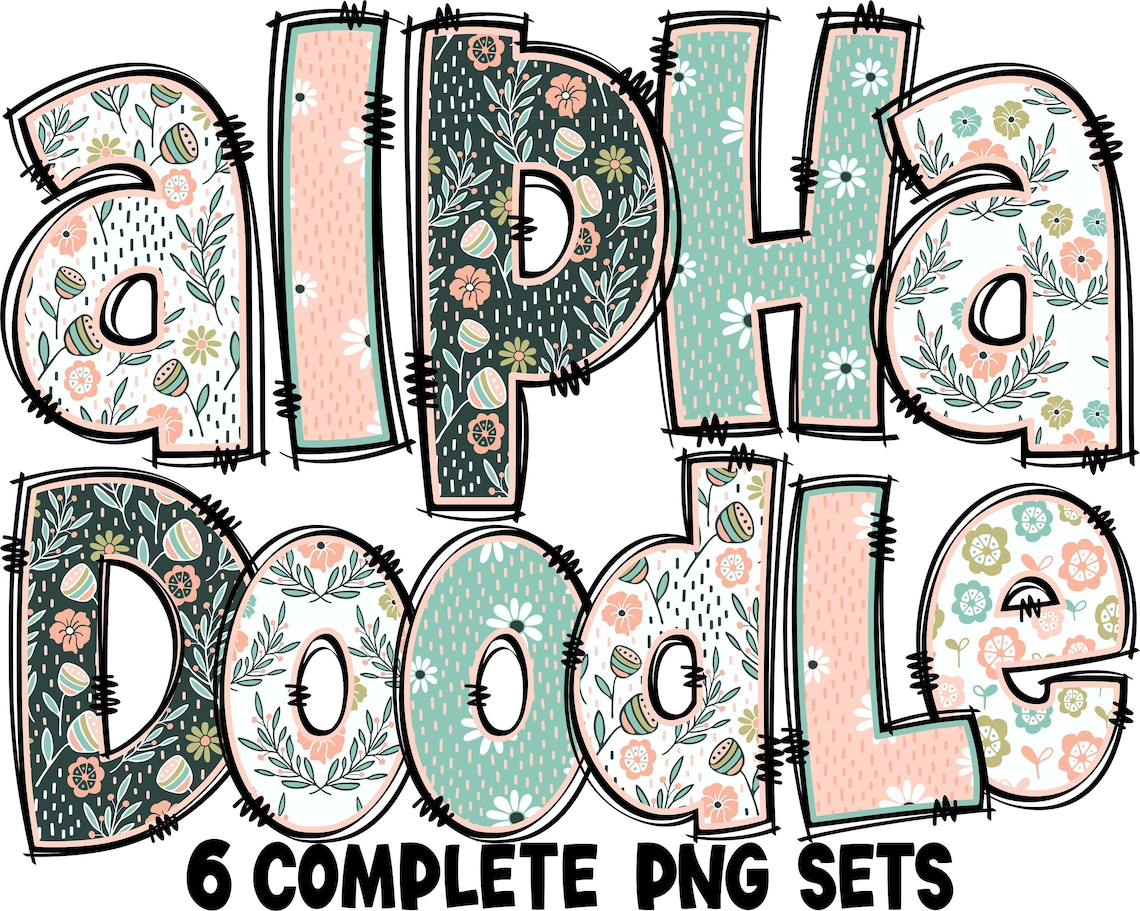 BUNDLE Spring Floral Alphabet PNG Doodle Alpha Doodle - Etsy