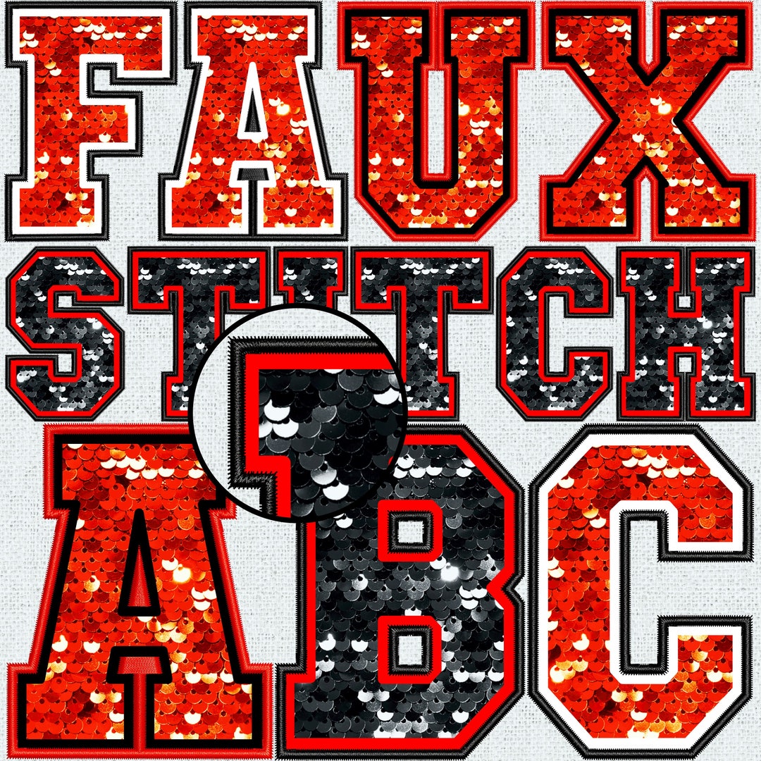 Faux Embroidery Sequin Letters BUNDLE, Faux Sequin Patch, Faux Sequin ...