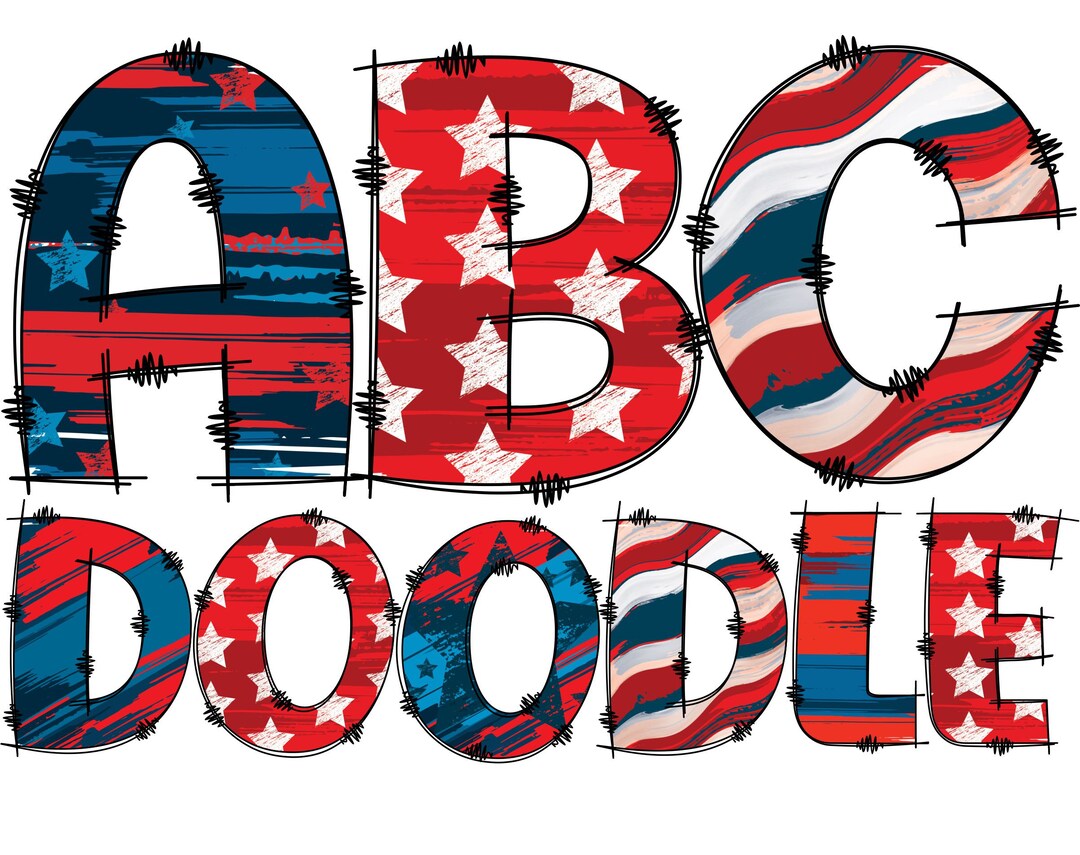 Patriotic Doodle Letters Alphabet PNG, 4th of July, Independence Day ...