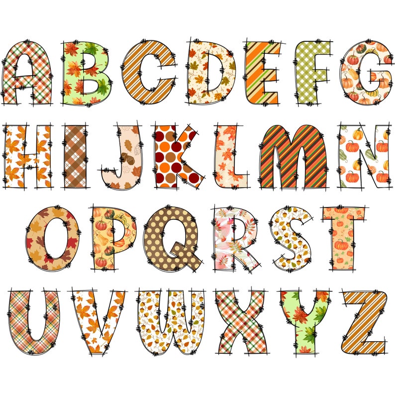 Autumn Fall Clipart Alphabet PNG Watercolor Alphabet Clip | Etsy