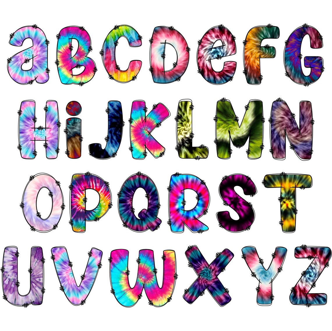Tie Dye Alphabet PNG Doodle Alphabet Clip Art Transparent - Etsy