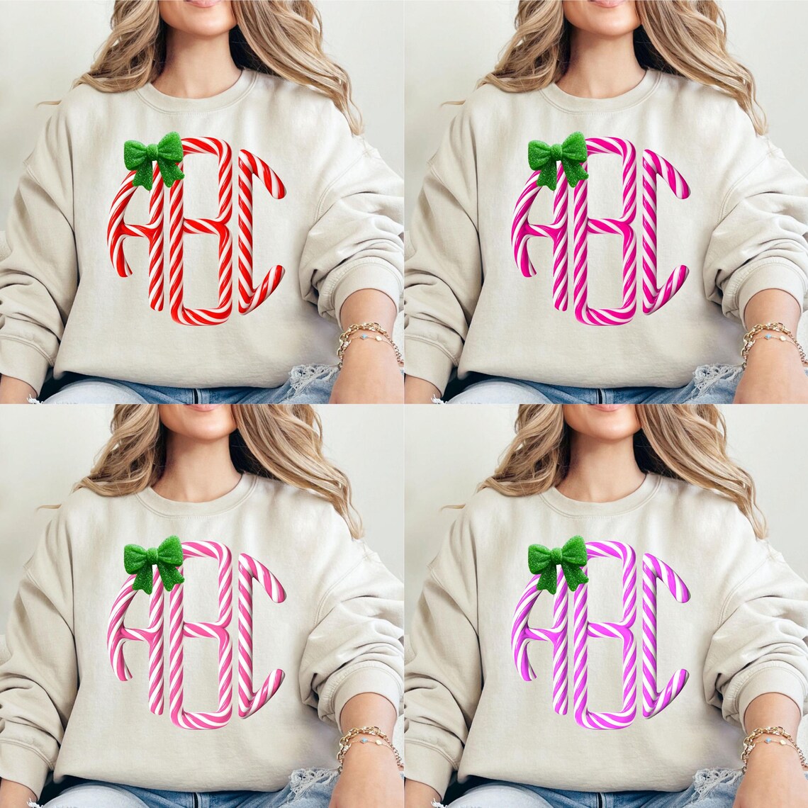 Christmas Candy Cane Monogram , Round Monogram PNG, Coquette Monogram ...