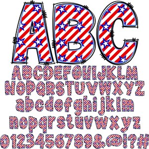 BUNDLE Patriotic Alphabet PNG, Doodle Alpha, 4th of July, Independence ...