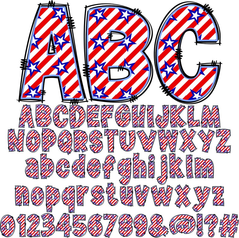 BUNDLE Patriotic Alphabet PNG Doodle Alpha 4th of July - Etsy