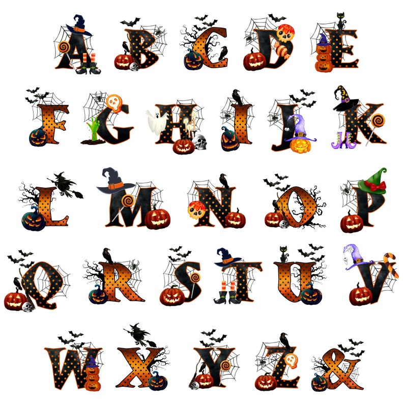 Halloween Clipart Alphabet PNG Watercolor Alphabet Clip Art - Etsy